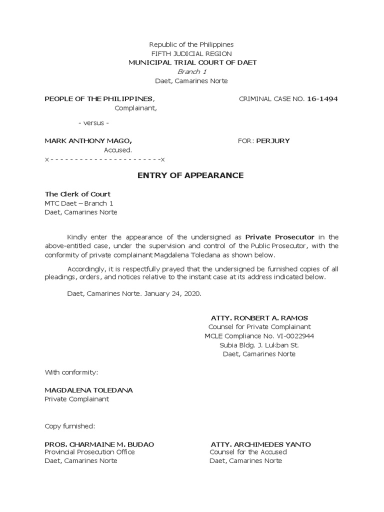 Entry of Appearance | PDF