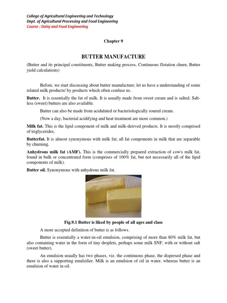 Butter Manufacturing Process Guide | PDF | Butter | Emulsion