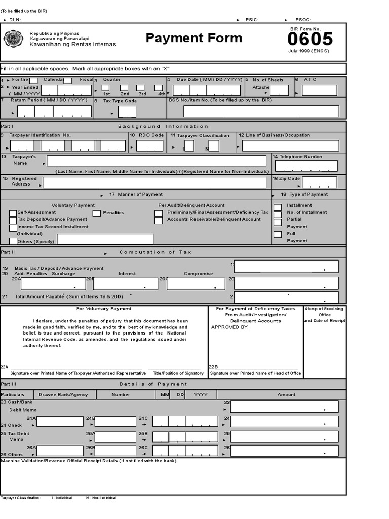 BIR Form 0605: Taxpayer Payment Guide | PDF | Gasoline | Taxpayer