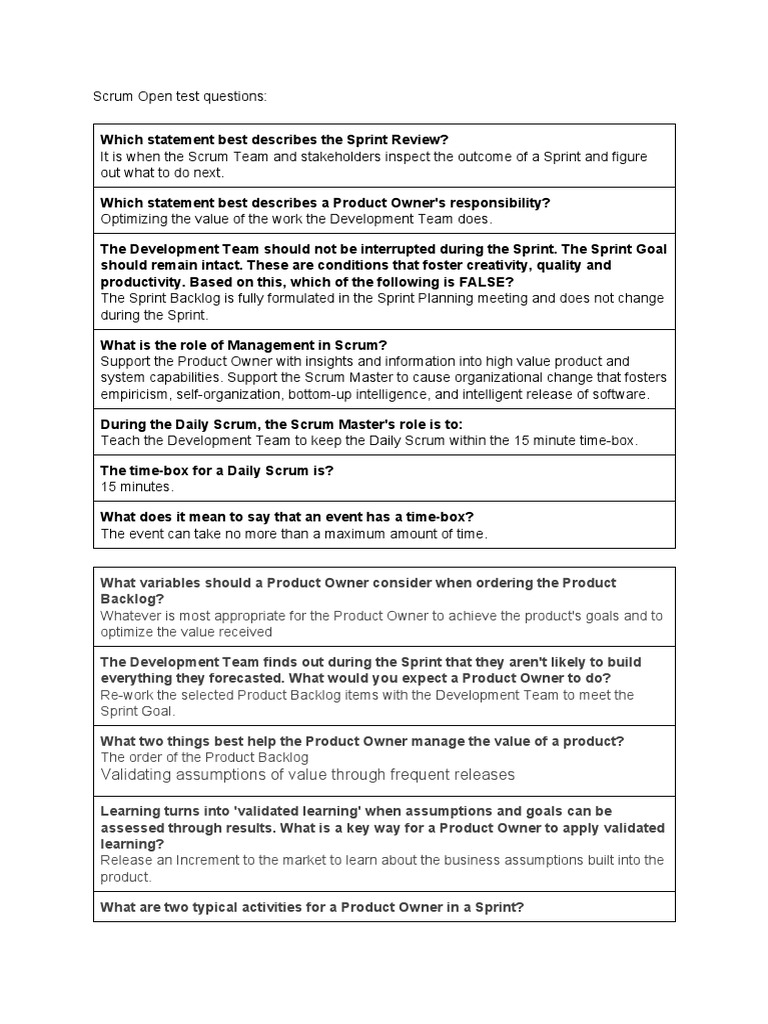 Professesional Scrum Master 1 Test Questions PDF | PDF | Scrum ...