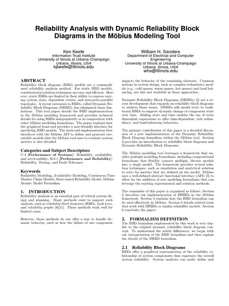 Reliability Analysis With Dynamic Reliability Block Diagrams in The Mobius Modeling Tool | PDF ...