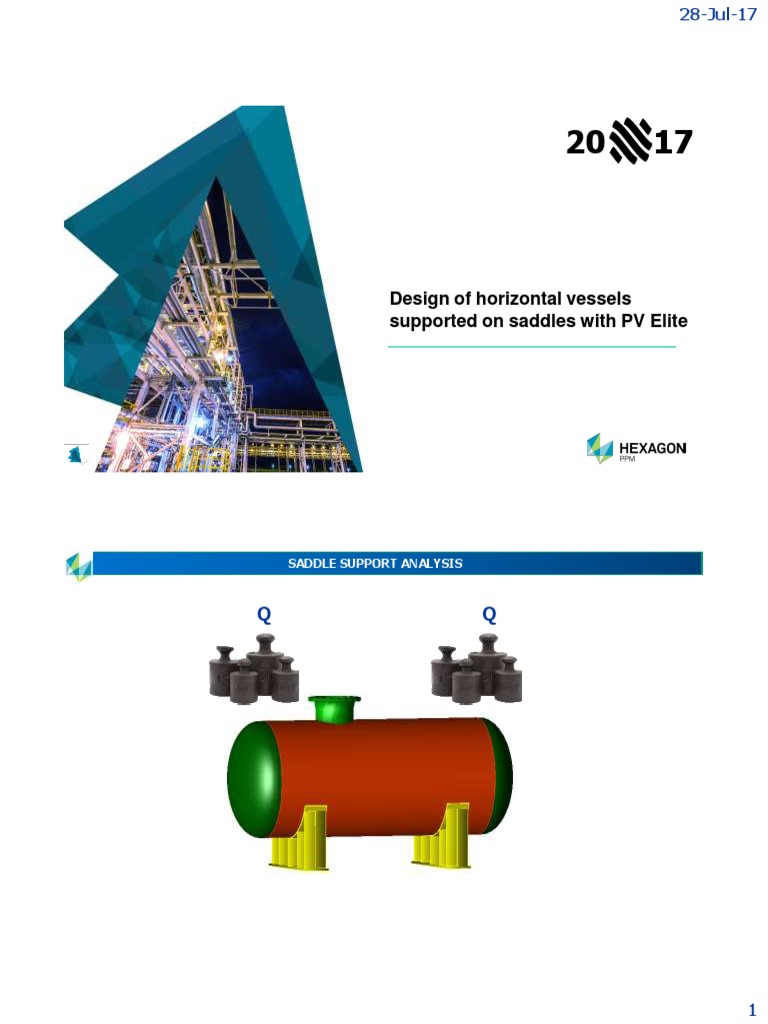 Design of horizontal vessels supported on saddles with PV Elite ...