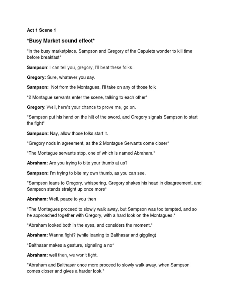 Act 1 Scene 1 | PDF | Characters In Romeo And Juliet | Romeo And Juliet