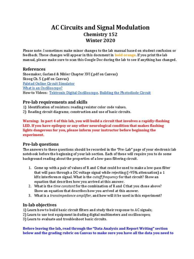 Chemistry Lab: AC Circuits & Modulation | PDF | Amplifier | Operational ...