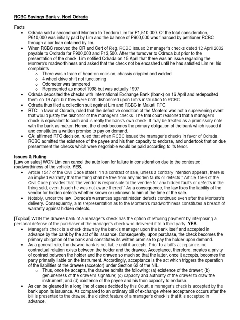 07 RCBC Savings Bank V Odrada | PDF | Cheque | Business Law