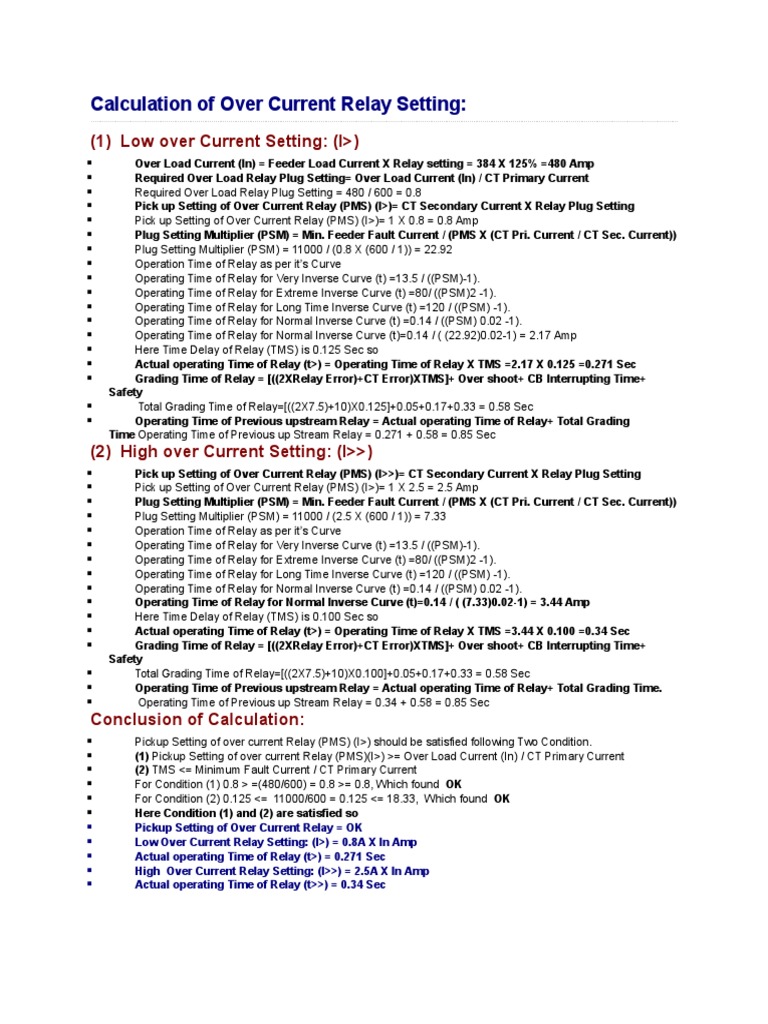 Setting Calculation of Oc and Ef Realy | PDF | Relay | Mechanical ...