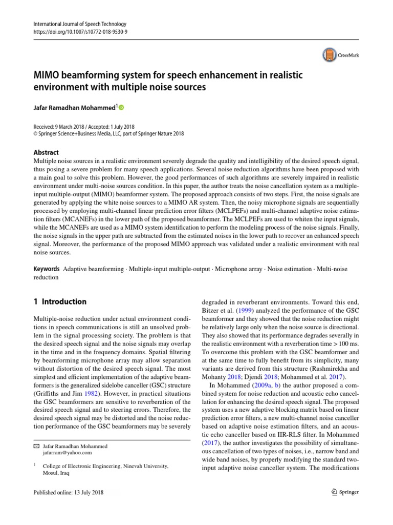 MIMO Beamforming System For Speech Enhancement in Realistic | PDF | Mimo | Distortion