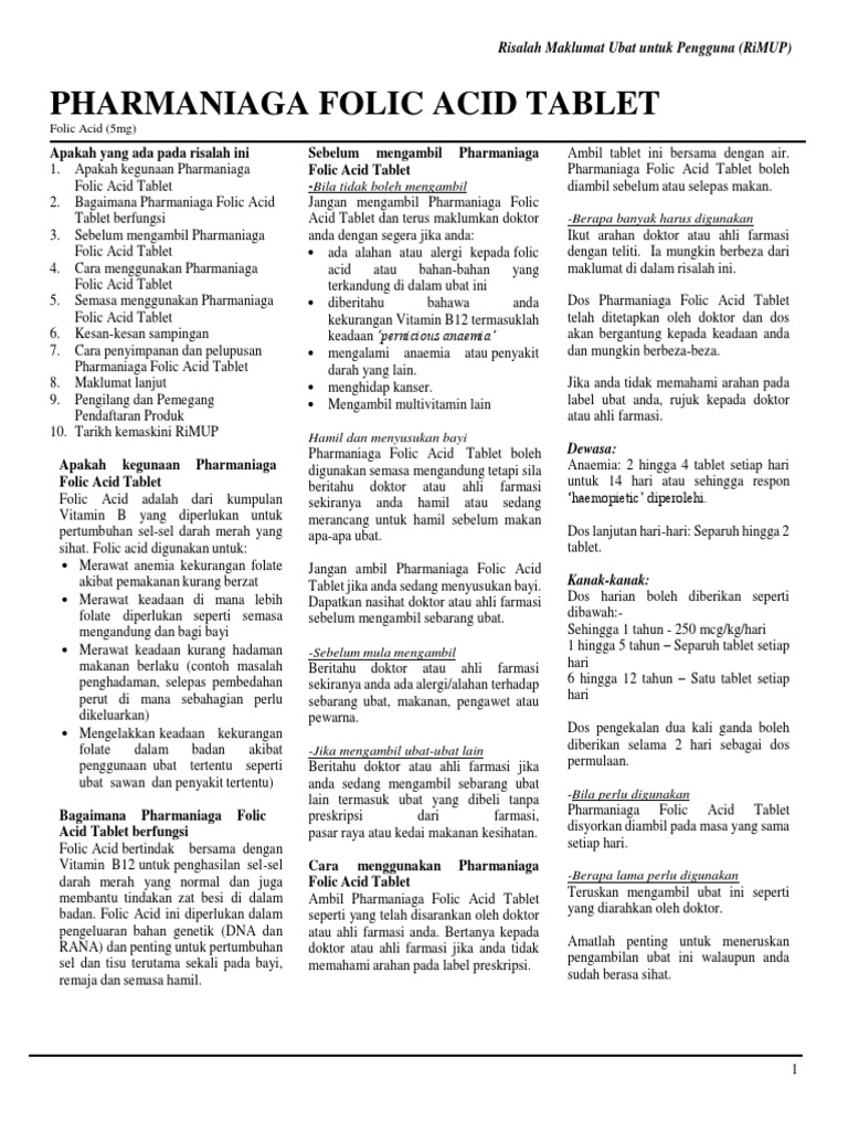 Pharmaniaga Folic Acid Tablet Folic Acid Pharmaniaga Manufacturing ...