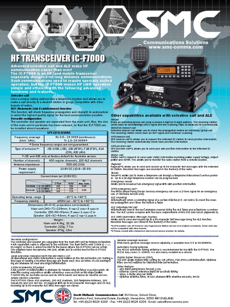 HF Transceiver IC-F7000 PDF | PDF | Broadcasting | Radio Technology