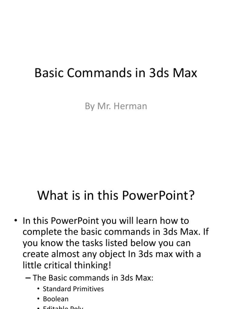 Basic Commands in 3ds Max | PDF | Autodesk 3ds Max | Graphics