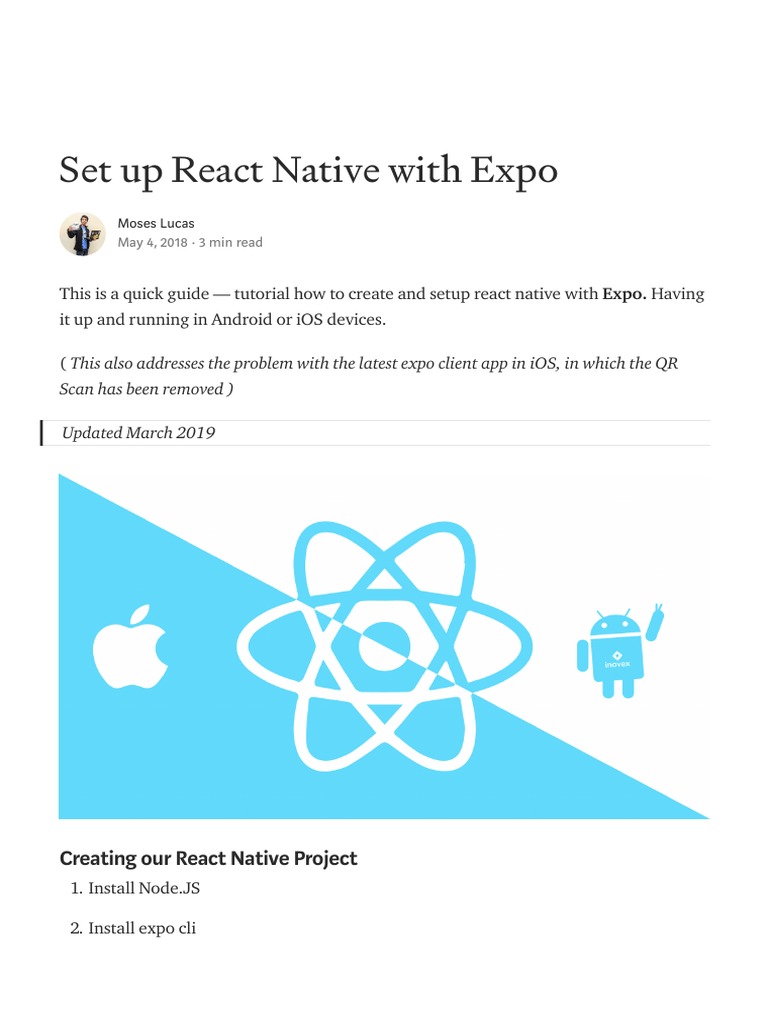 Set Up React Native With Expo - ITNEXT | PDF | Qr Code | Ios Set Up React Native With Expo - ITNEXT | PDF | Qr Code | Ios