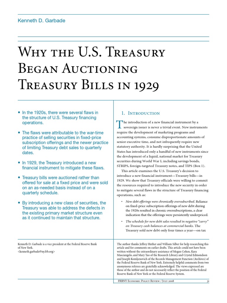 Why The U.S. Treasury Began Auctioning Treasury Bills in 1929 | PDF ...