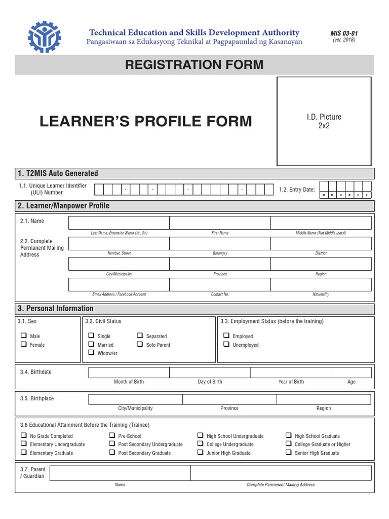 TESDA Manpower Profile Form MIS 03-01 | PDF | Disability | Employment