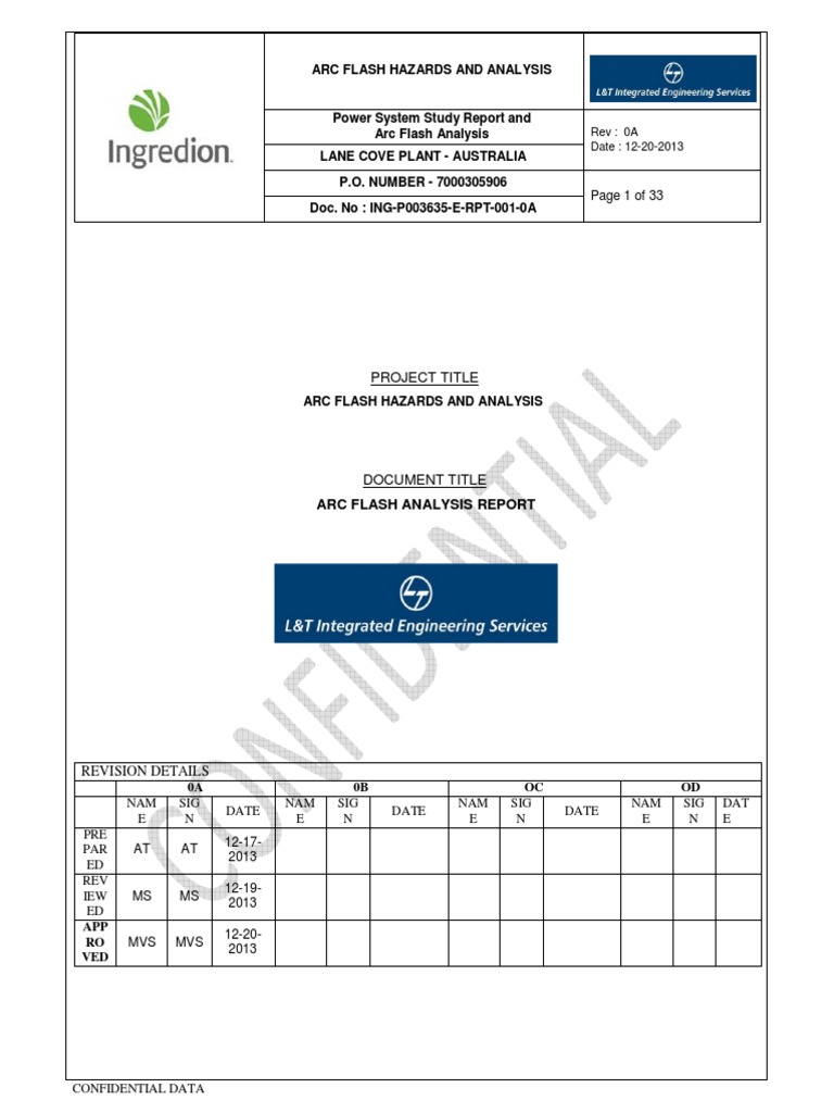 Sample Arc Flash Study Report | Electrical Substation | Electric Arc