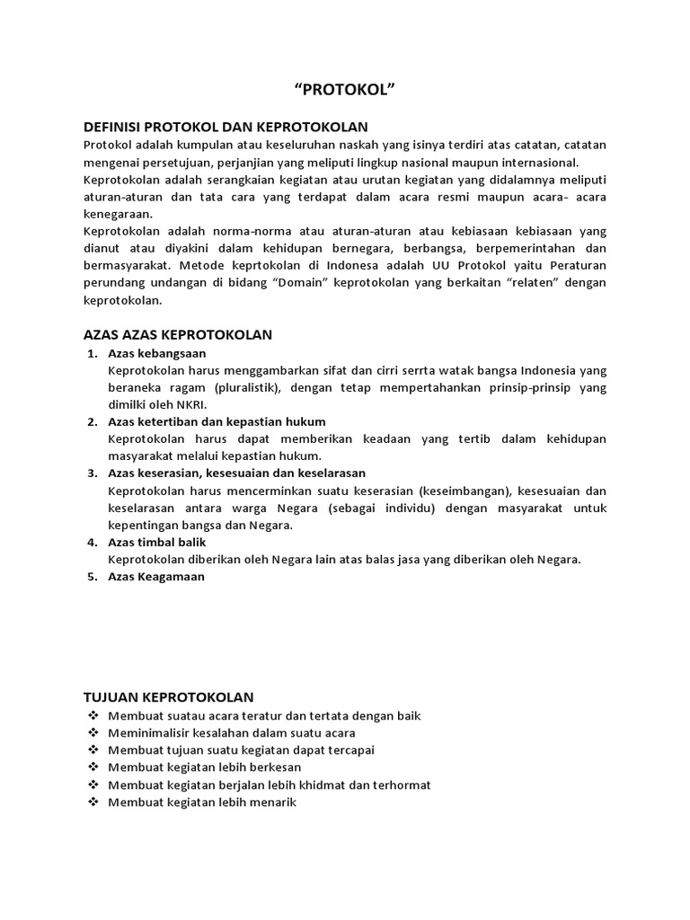 Definisi Protokol Dan Keprotokolan | PDF