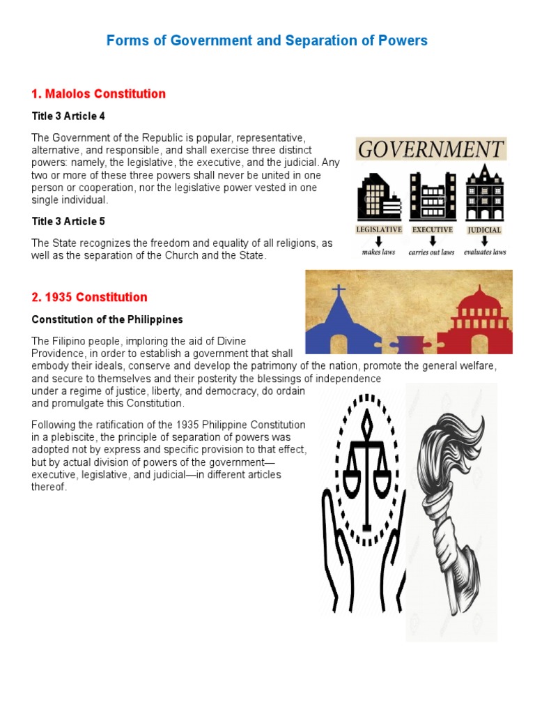 Forms of Government and Separation of Powers | PDF