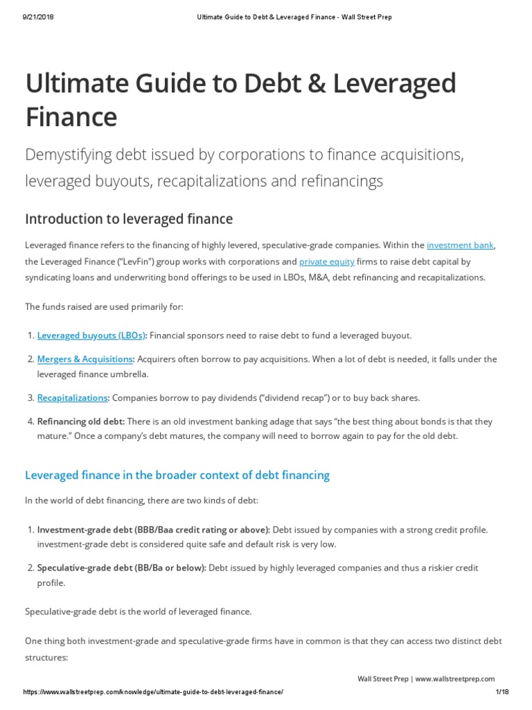 Ultimate Guide To Debt & Leveraged Finance - Wall Street Prep | PDF ...