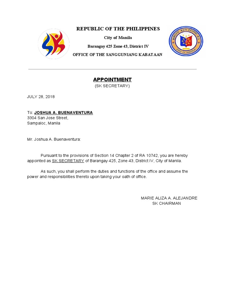 Appointment SK Sec | PDF