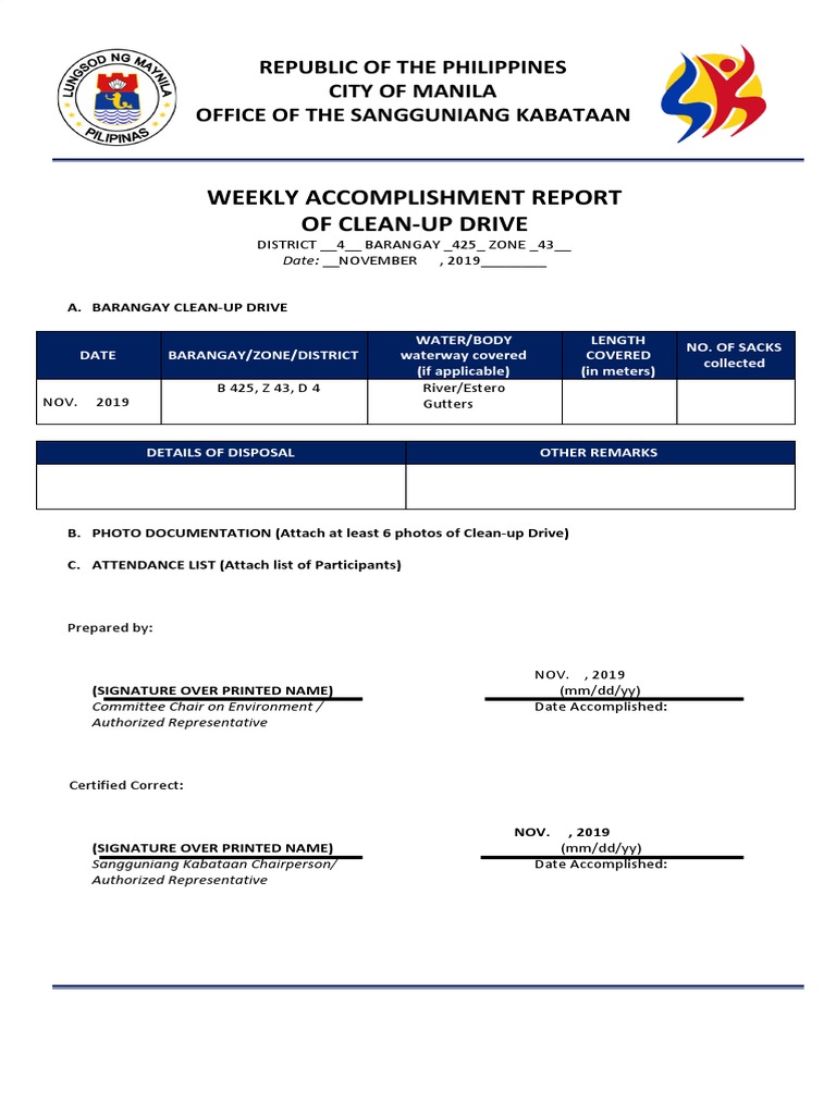 Report on the November 2019 Clean-up Drive in Barangay 425 Zone 43 ...