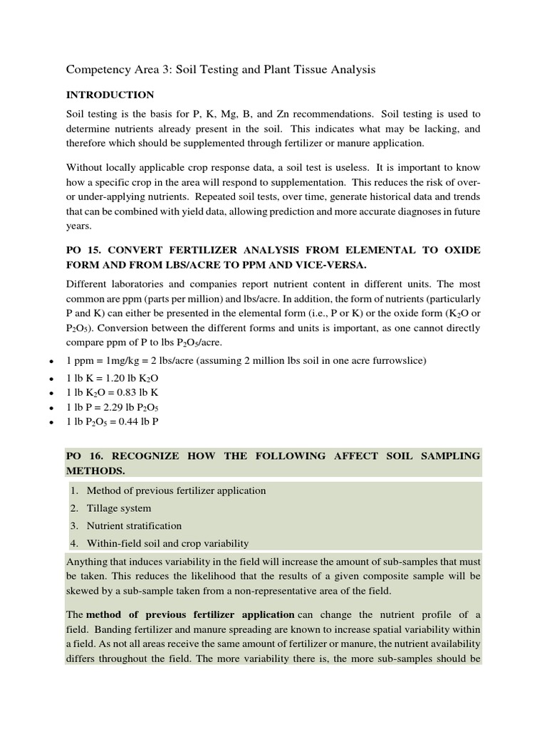 CA3-Soil Testing and Plant Tissue Analysis | PDF | Tillage | Fertilizer