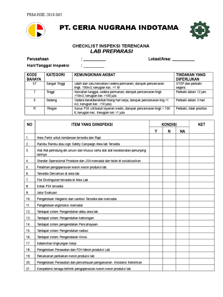 FM - Checklist Inspeksi Lab Preparasi | PDF