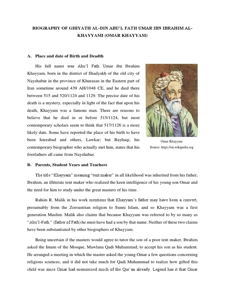 Biography Omar Khayyam | PDF | Omar Khayyam | Umar
