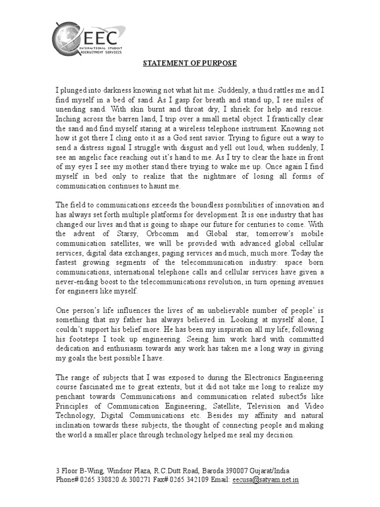 SOP For MS ELECTRICAL ENGINEERING. | PDF | University And College ...