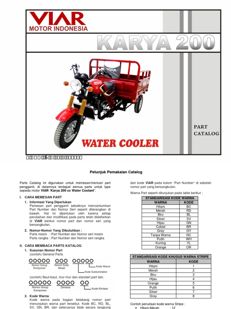 KATALOG MOTOR VIAR TIPE Karya 200 CC Water Coolant Rev2a | PDF