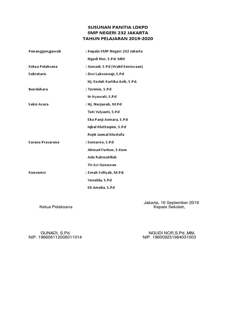 Susunan Panitia LDKPD | PDF