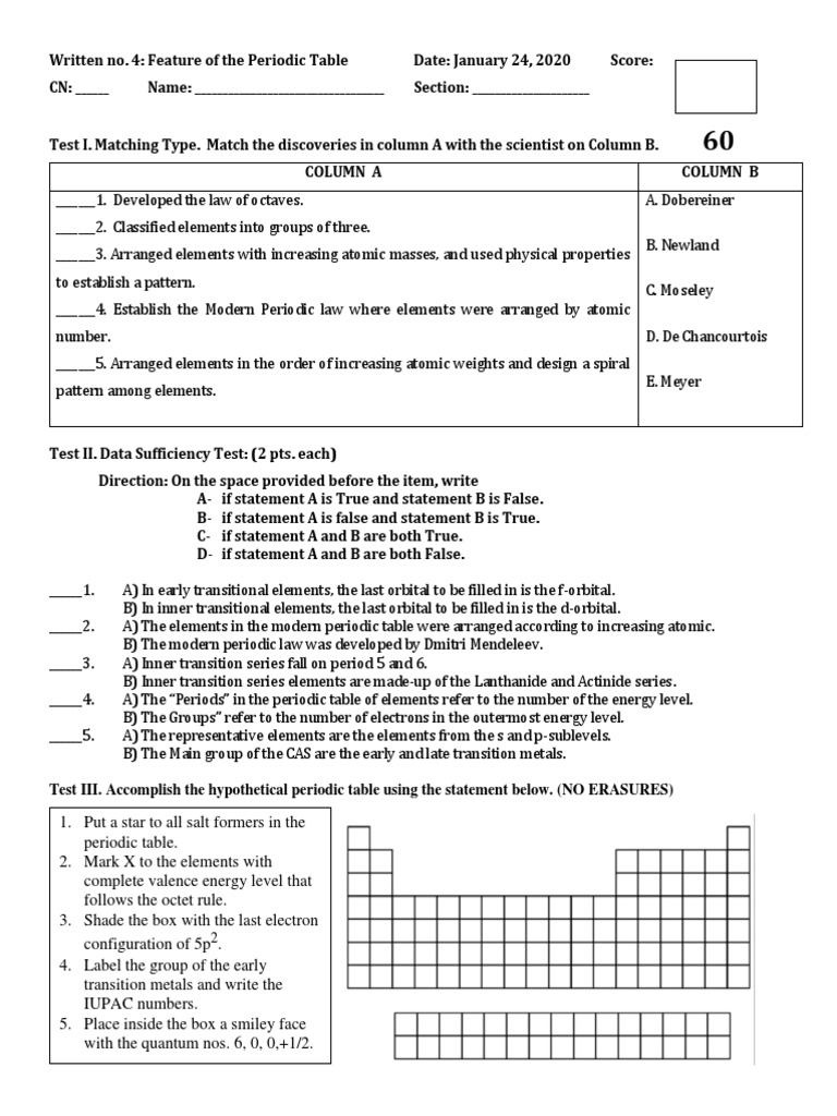 Periodic Table - Quiz | PDF | Periodic Table | Atomic