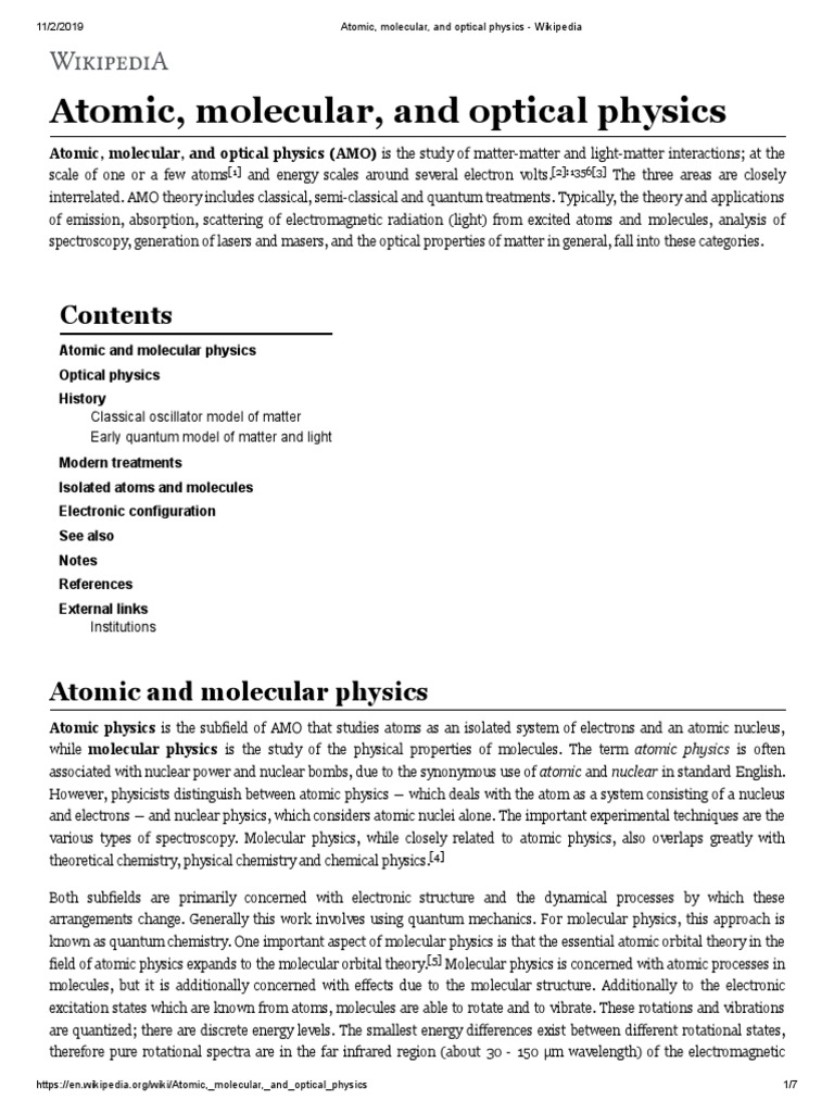 Atomic, Molecular, and Optical Physics - Wikipedia PDF | PDF | Atomic ...