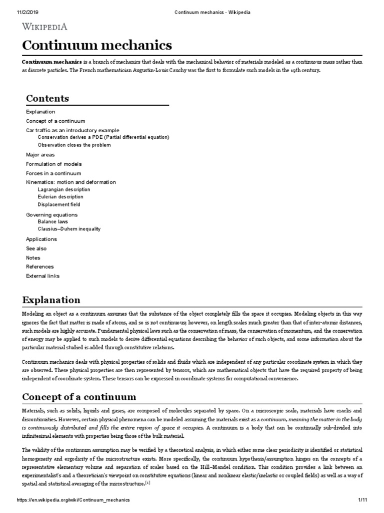 Continuum Mechanics - Wikipedia PDF | PDF | Continuum Mechanics ...