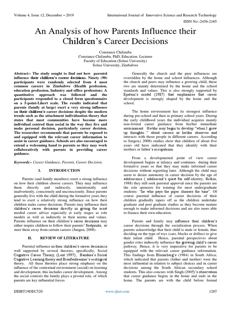 An Analysis of How Parents Influence Their Children's Career Decisions ...