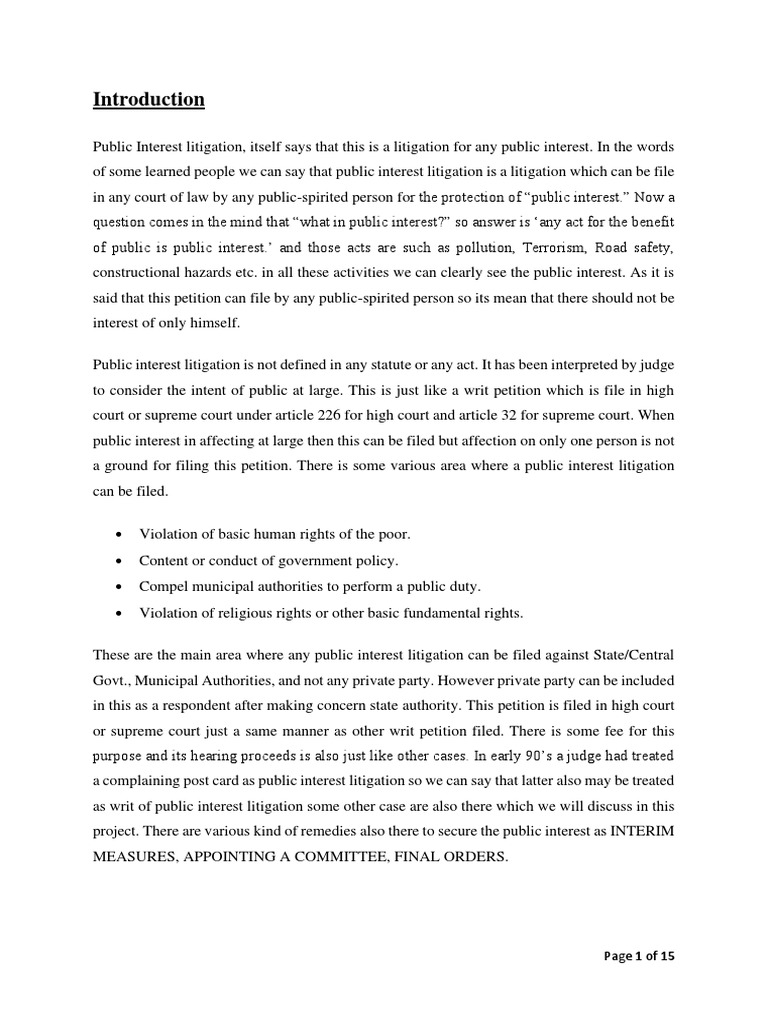 Public Interest Litigation (Pil) | PDF | Common Law | Separation Of Powers