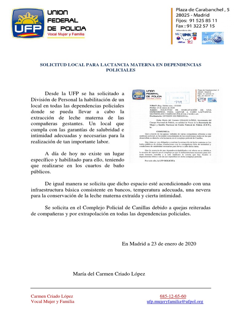 Comunicado Solicitud Local para Lactancia Materna | PDF