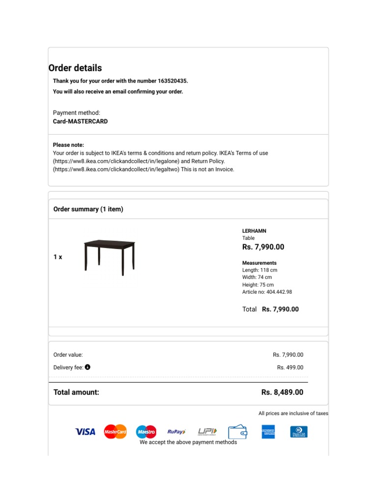 Order Confirmation - IKEA PDF | PDF | Payments | Economies