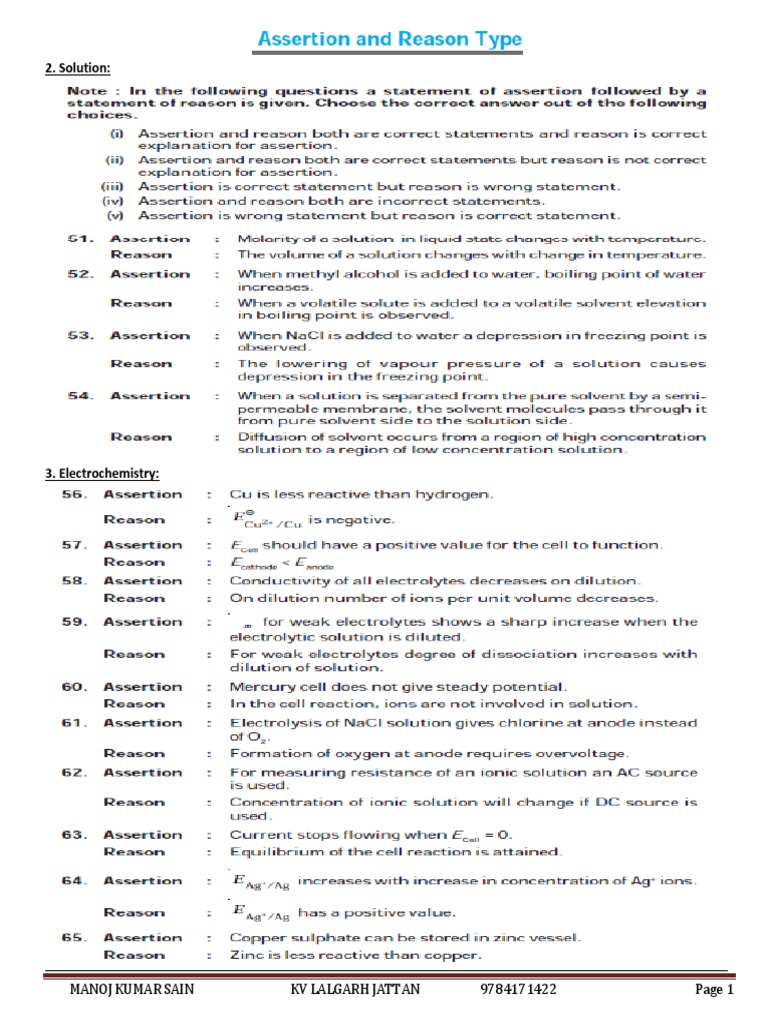 Assertion & Reason Type Q XII | PDF