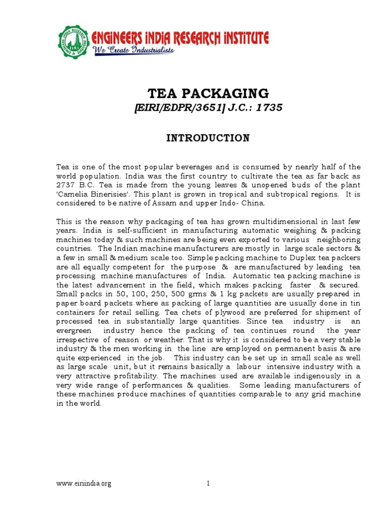 Project Report On Tea Packaging | PDF | Tea | Economies
