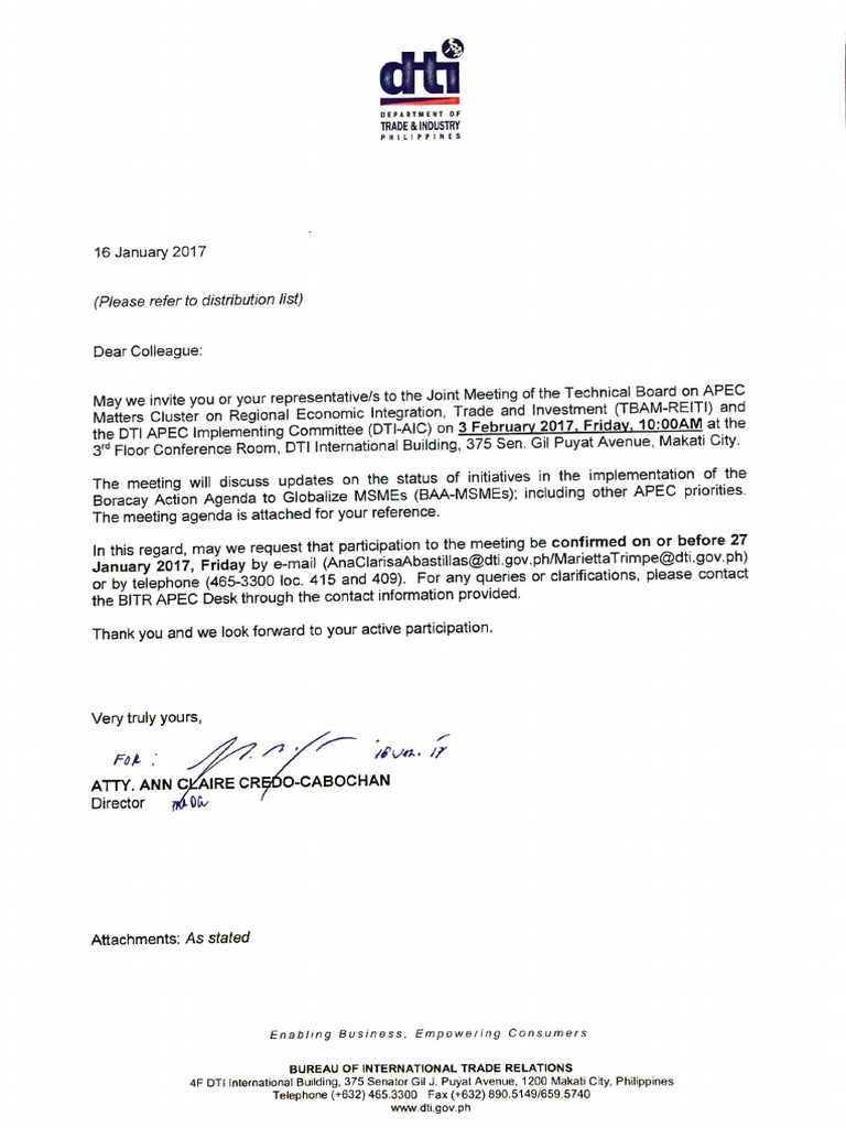 Joint TBAM REITI - AIC Meeting - Letter | PDF | Business