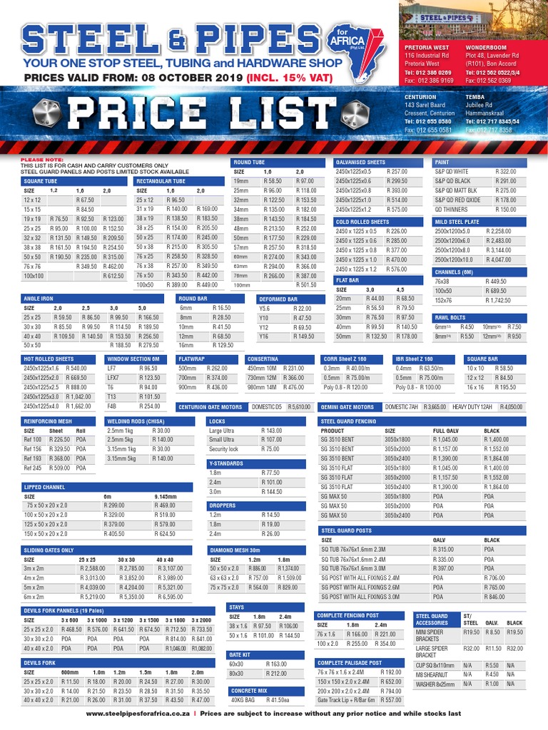 Steel and Pipes For Africa Price List PDF | PDF | Structural Steel | Metals