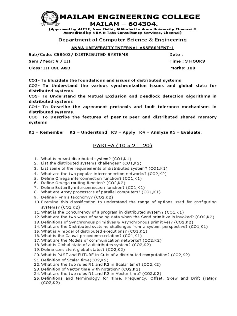 CS8603 Distributed System Model Question | PDF | Distributed Computing | Parallel Computing