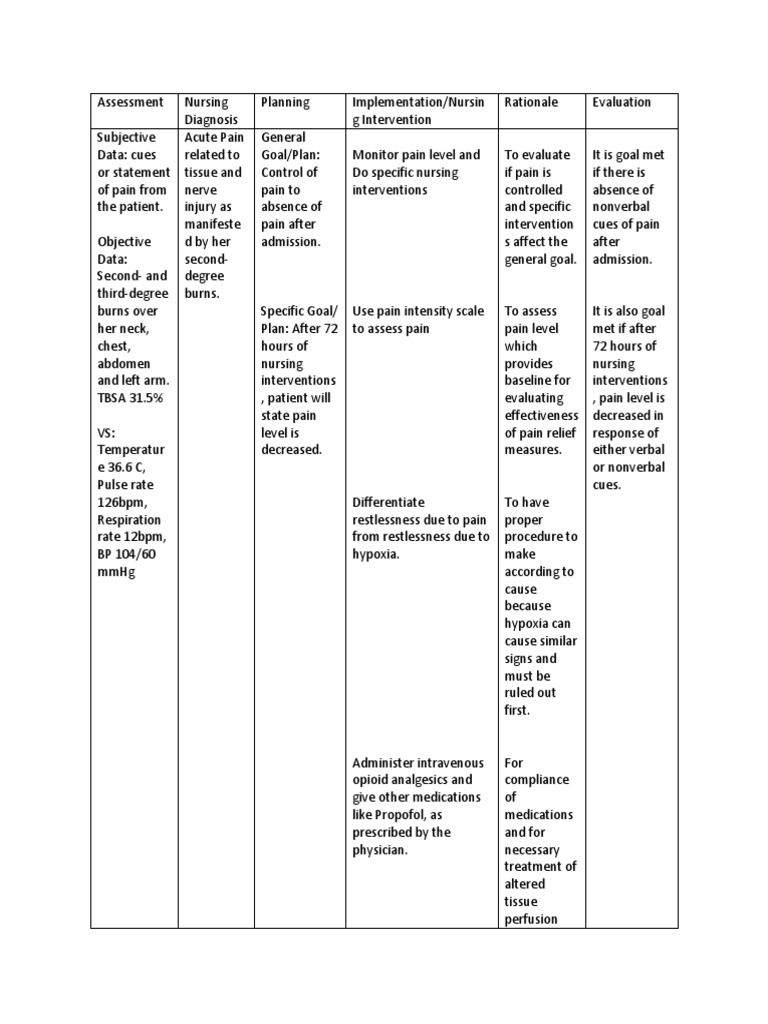 Nursing Care Plan for Burn Patients | PDF | Pain | Burn