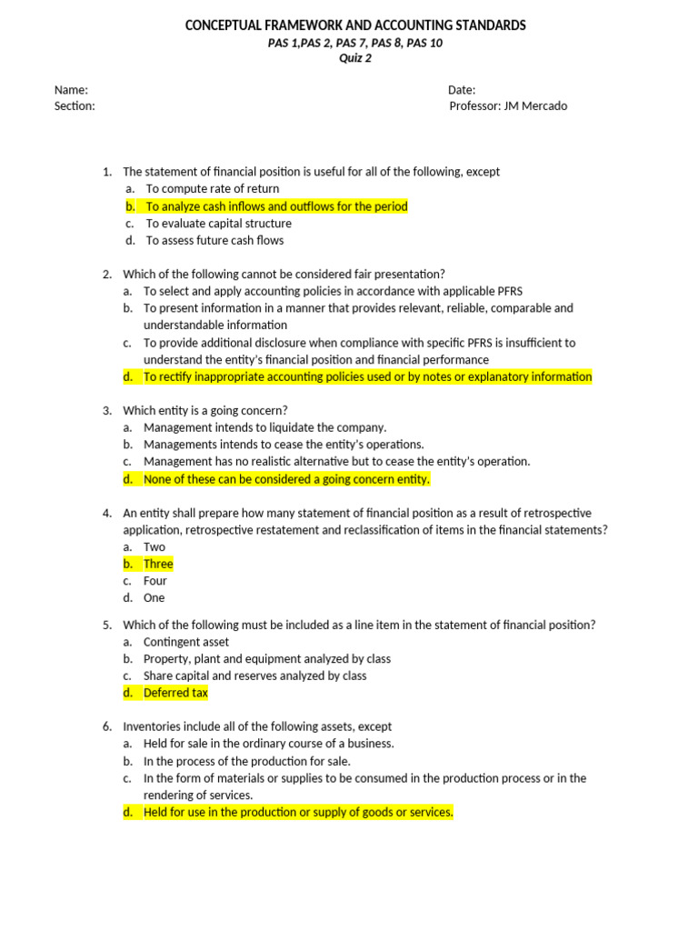 CFAS PAS 1 10 Answer Key1 | Download Free PDF | Cash Flow Statement ...