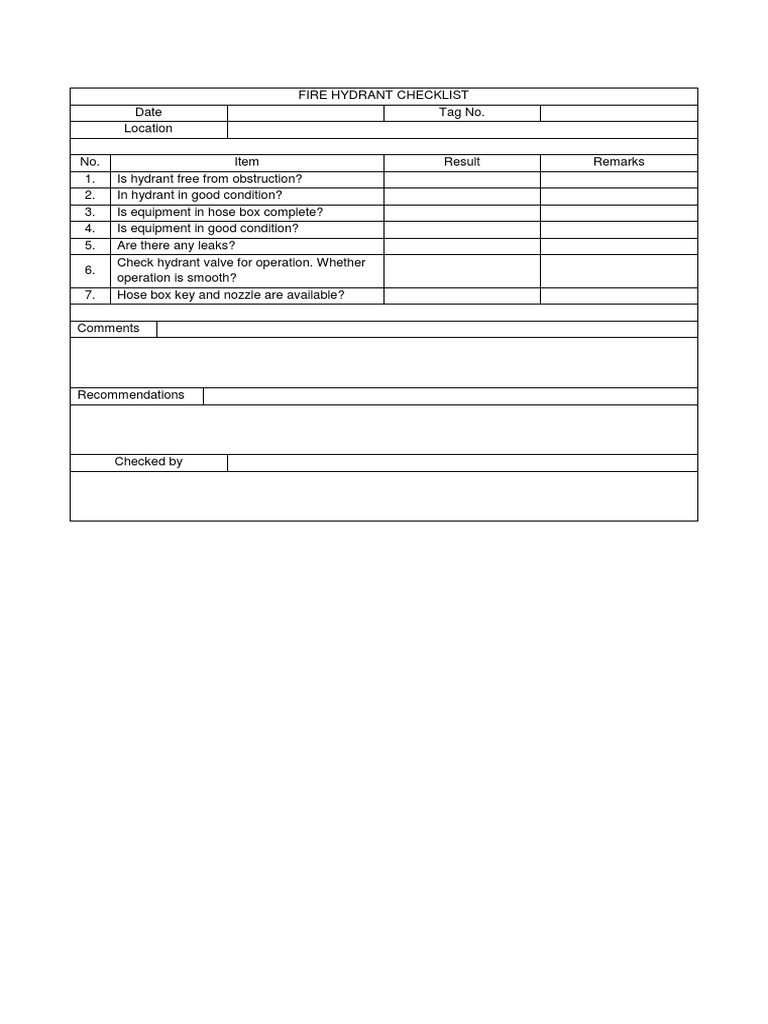 Fire Hydrant Checklist | PDF