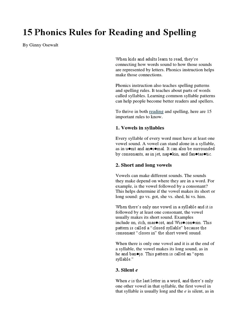 15 Essential Phonics Rules for Literacy | PDF | Phonics | Consonant