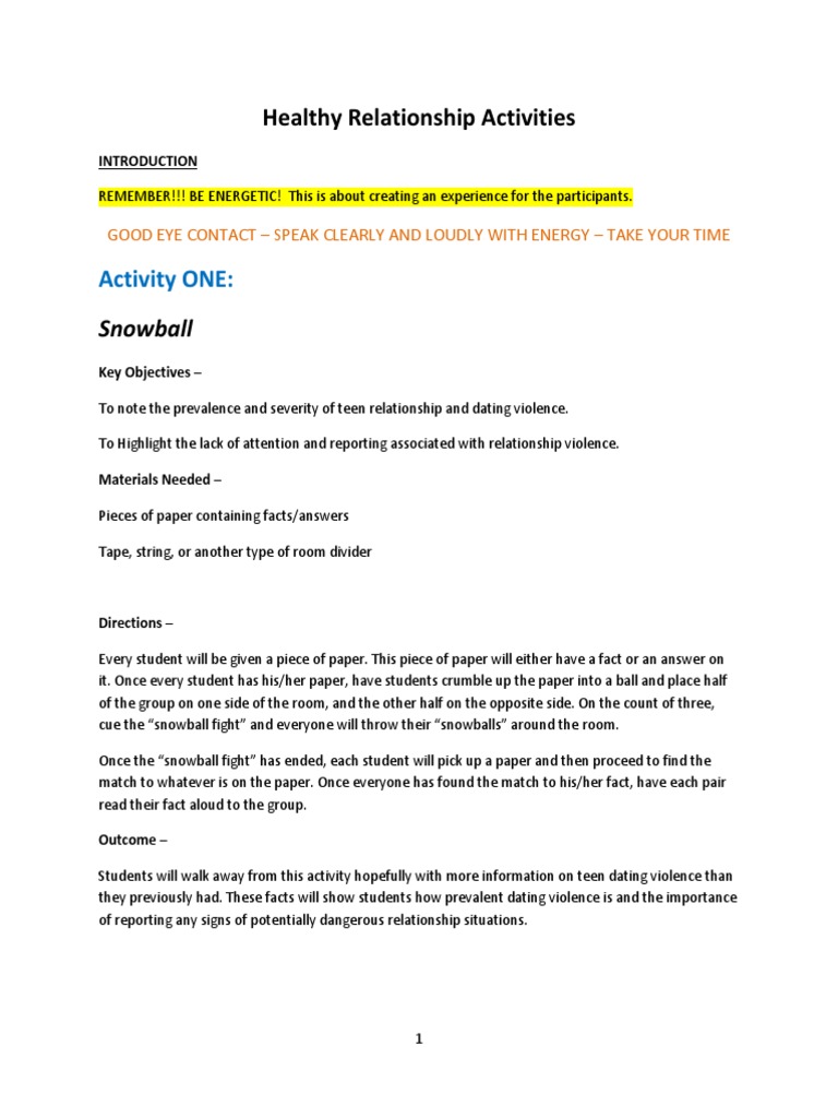 Healthy Relationships Session Outline | PDF | Domestic Violence | Violence