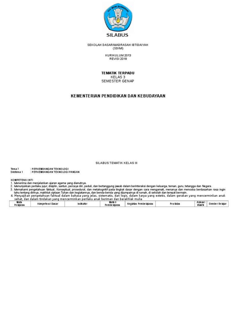 Silabus Kelas 3 Tema 7 | PDF