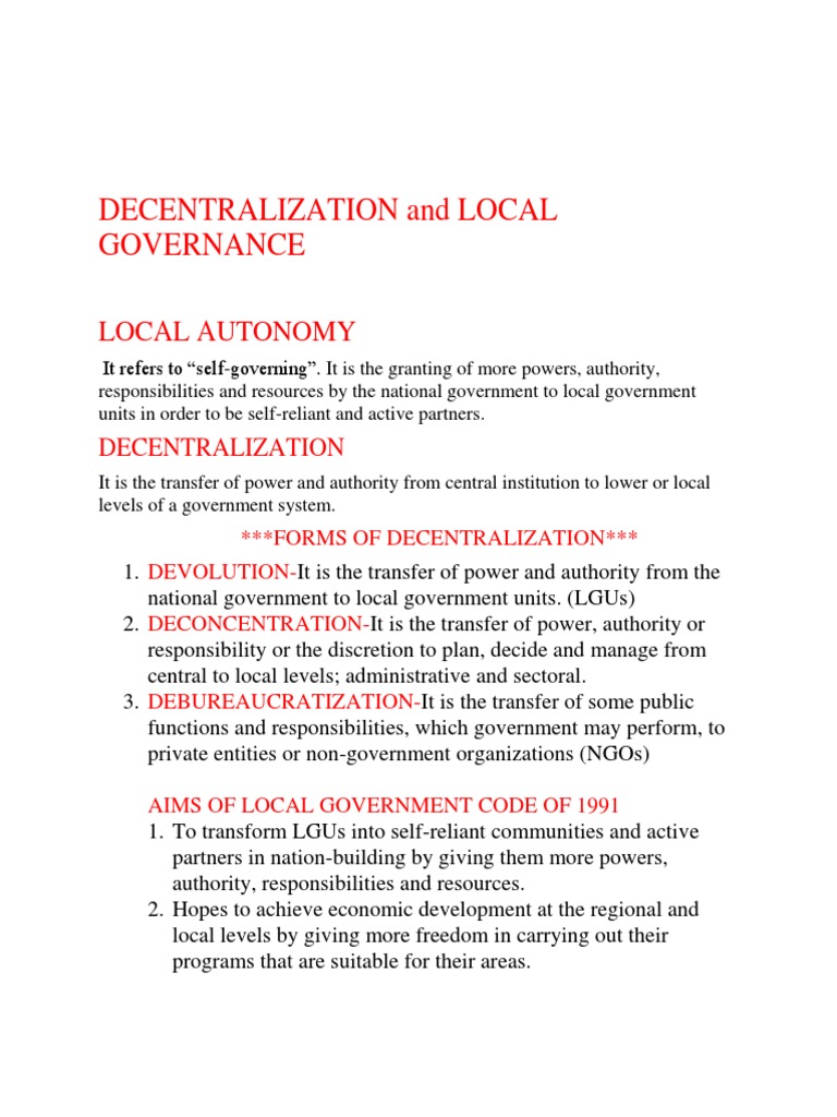 DECENTRALIZATION and LOCAL GOVERNANCE | PDF | Philippines | Accountability