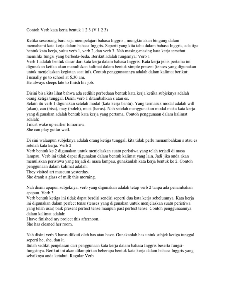 Contoh Verb Kata Kerja Bentuk 1 2 3 | PDF