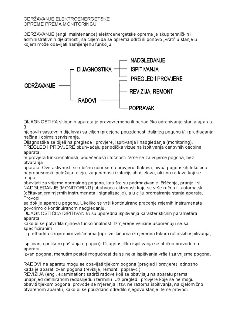 ODRŽAVANJE ELEKTROENERGETSKE Opreme | PDF